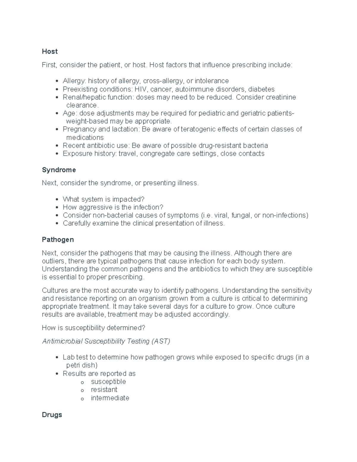 NR 566 week 1 notes - Host First, consider the patient, or host. Host ...