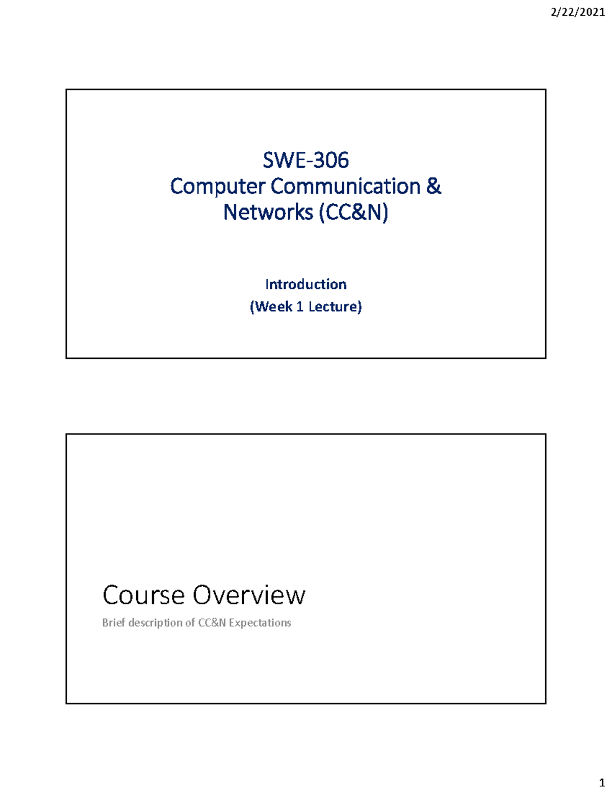 Week 1 - nooooooooooooooooooo - SWE- 306 Computer Communication & Networks (CC&N) - Studocu