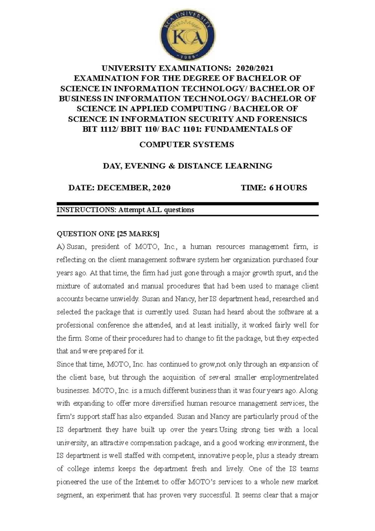 BIT 1112 BBIT 110 BAC 1101 - Fundamentals OF Computer Systems ...