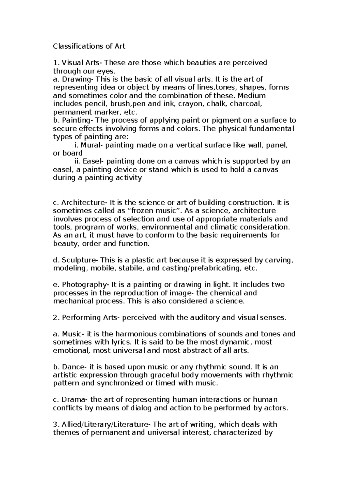 Classifications of Art - Classifications of Art Visual Arts- These are ...