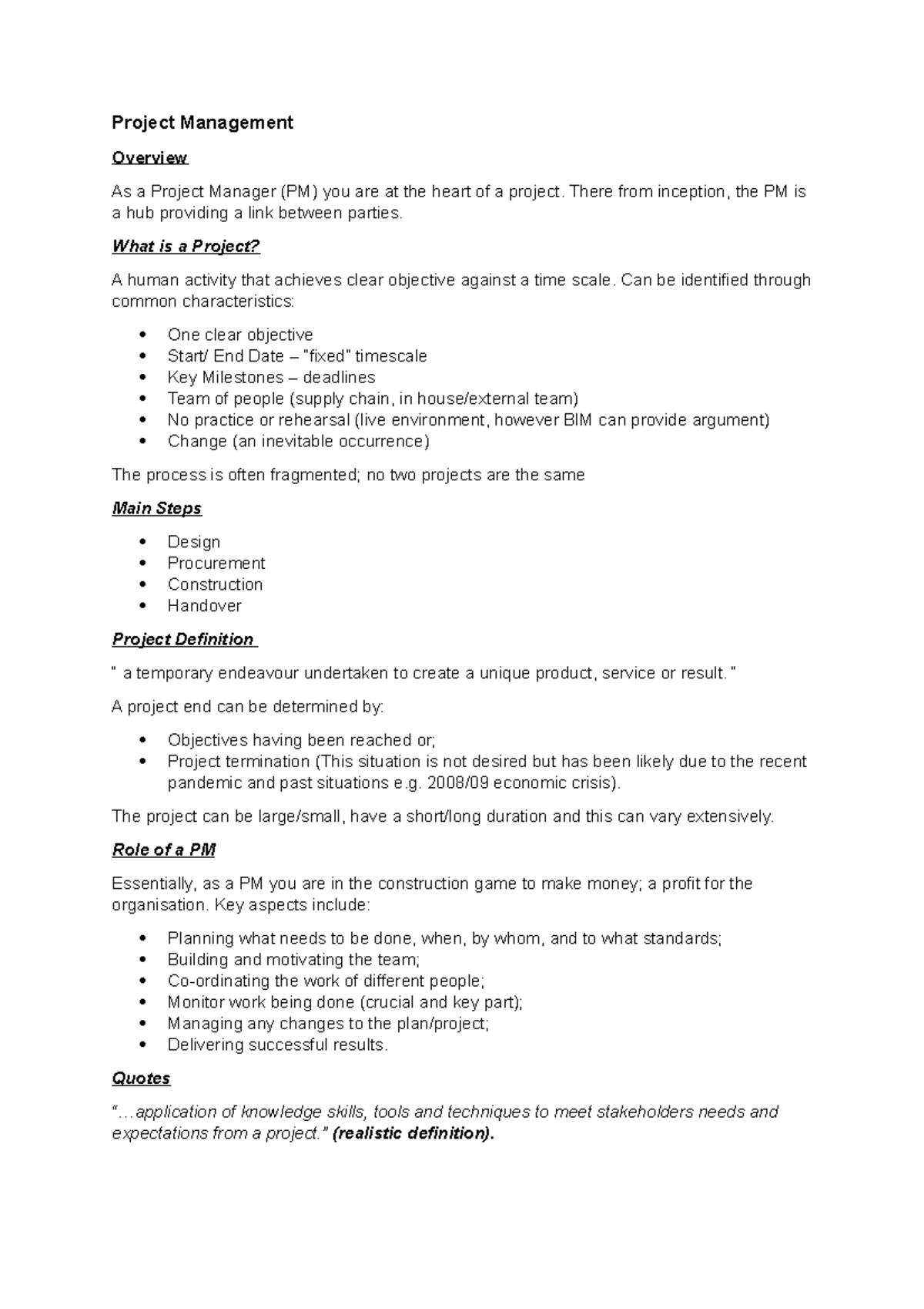 Project Management - Overview - Project Management Overview As a ...