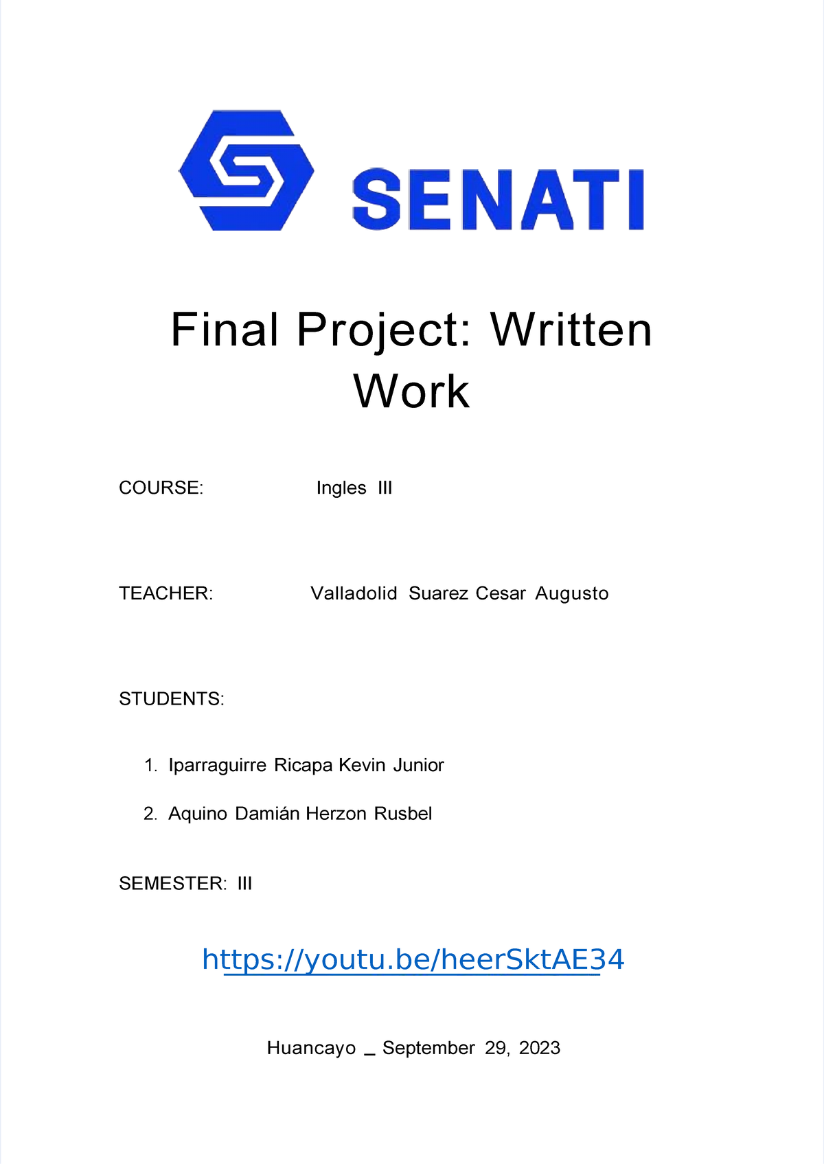 Pdf final project english iii senati - Final Project: Written Work ...