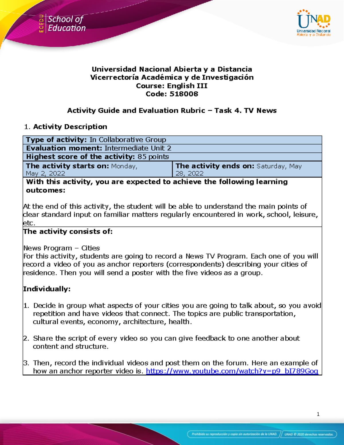 Activity guide and evaluation rubric - Unit 2 - Task 4 - TV News ...