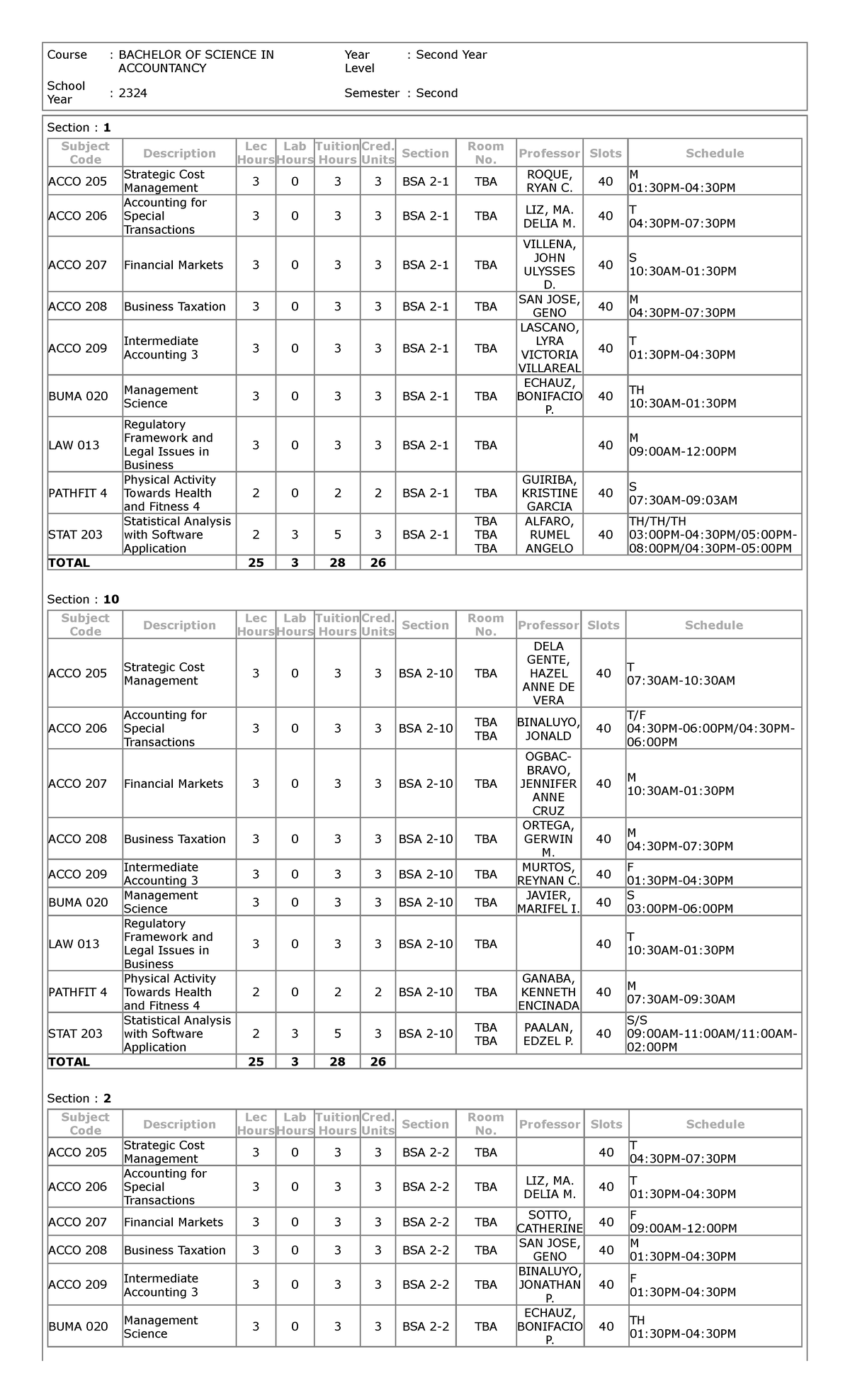 2nd-Year-BSA 2SAY2324 - Course : BACHELOR OF SCIENCE IN ACCOUNTANCY ...