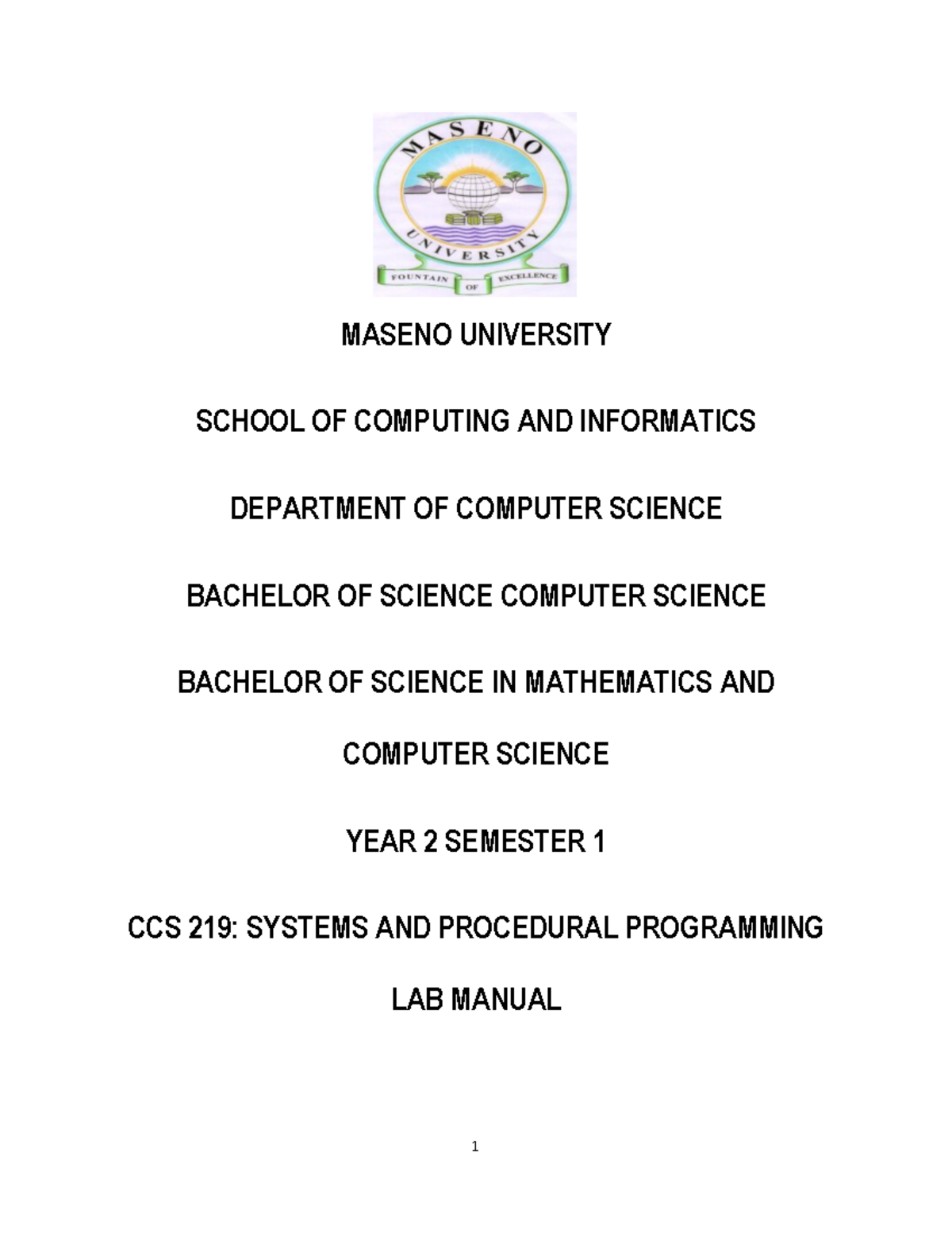 Ccs 219 Systems And Procedural Programming Lab Manual Maseno University School Of Computing
