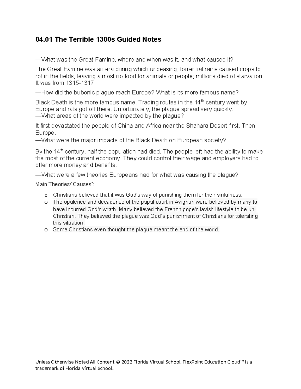 04 01 guided notes osting - 04 The Terrible 1300s Guided Notes —What ...