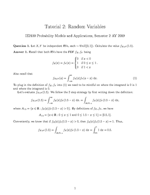 Tutorial 3 solution - Tutorial 3: Random Variables IE2100 Probability Models and Applications ...