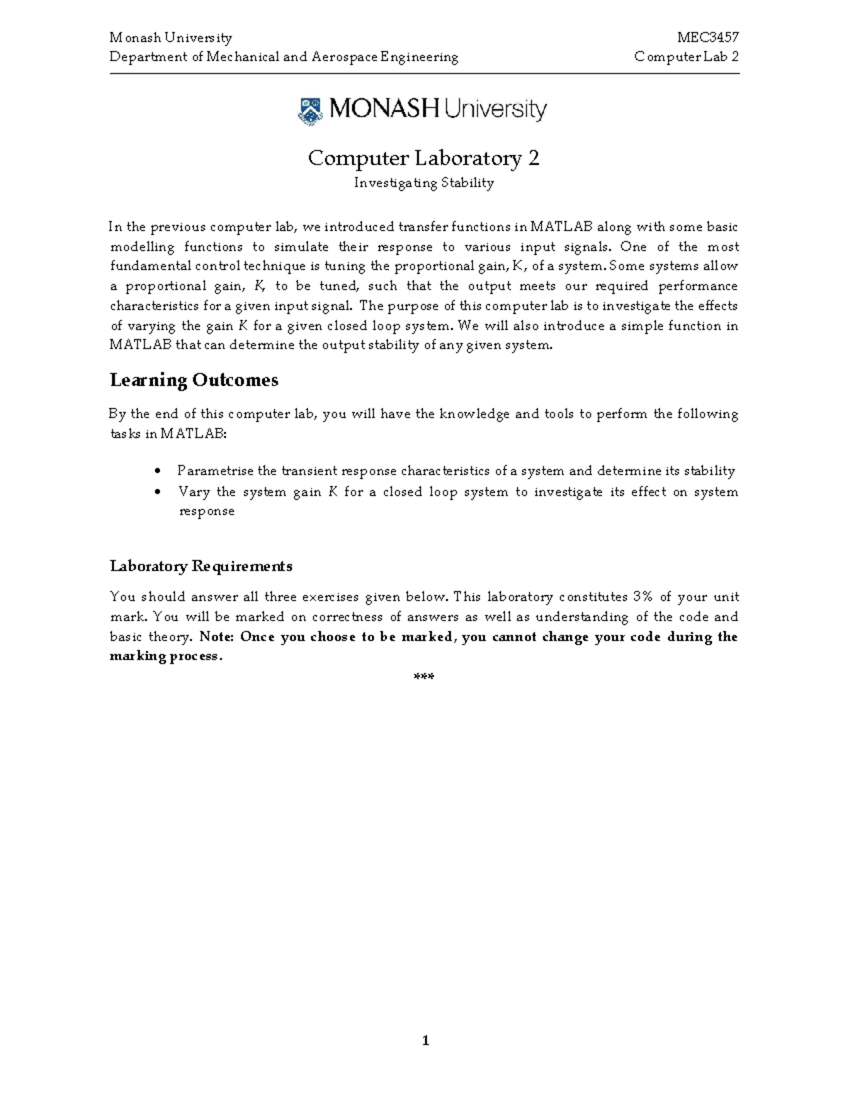 MEC3457 Computer Lab 2 - Department of Mechanical and Aerospace ...