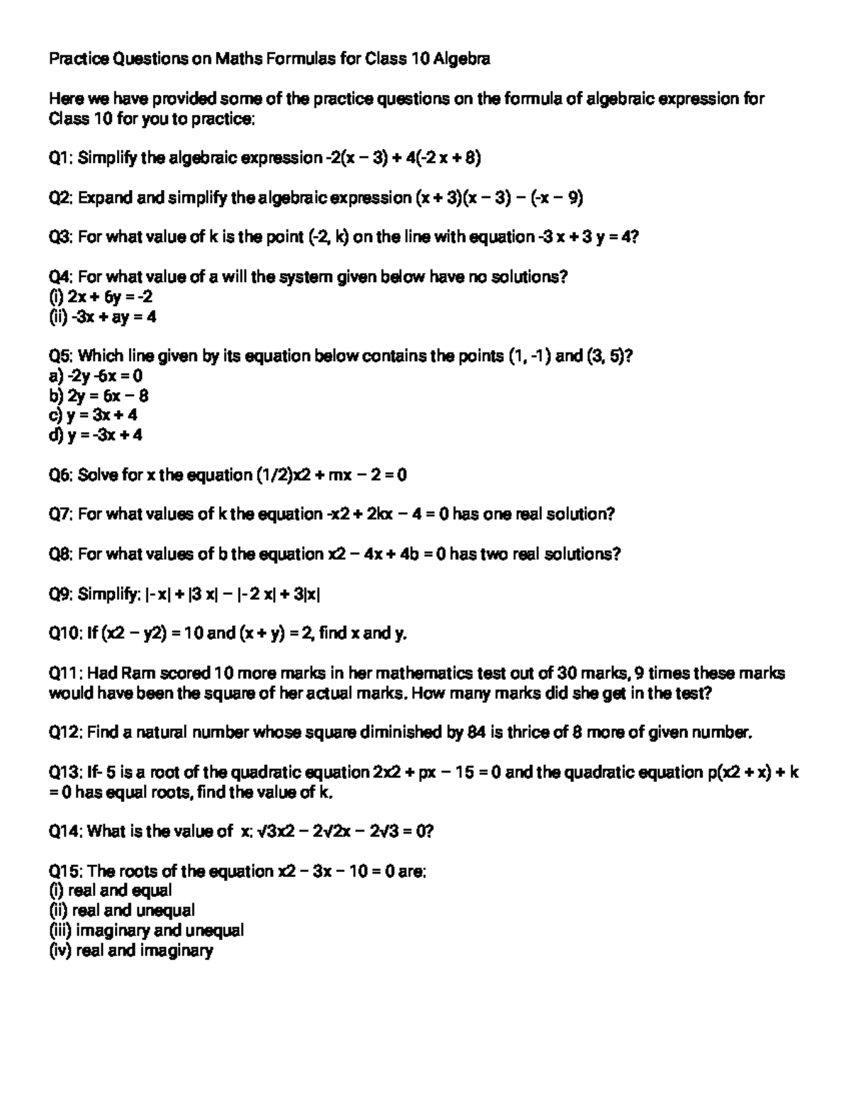 Practice Questions On Maths Formulas For Class 10 Q11 Had Ram Scored