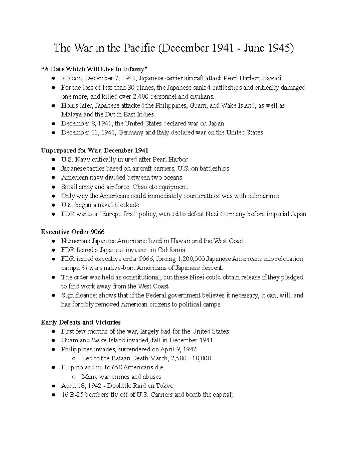 The War in the Pacific (December 1941 - June 1945) - HIST 1493 - The ...