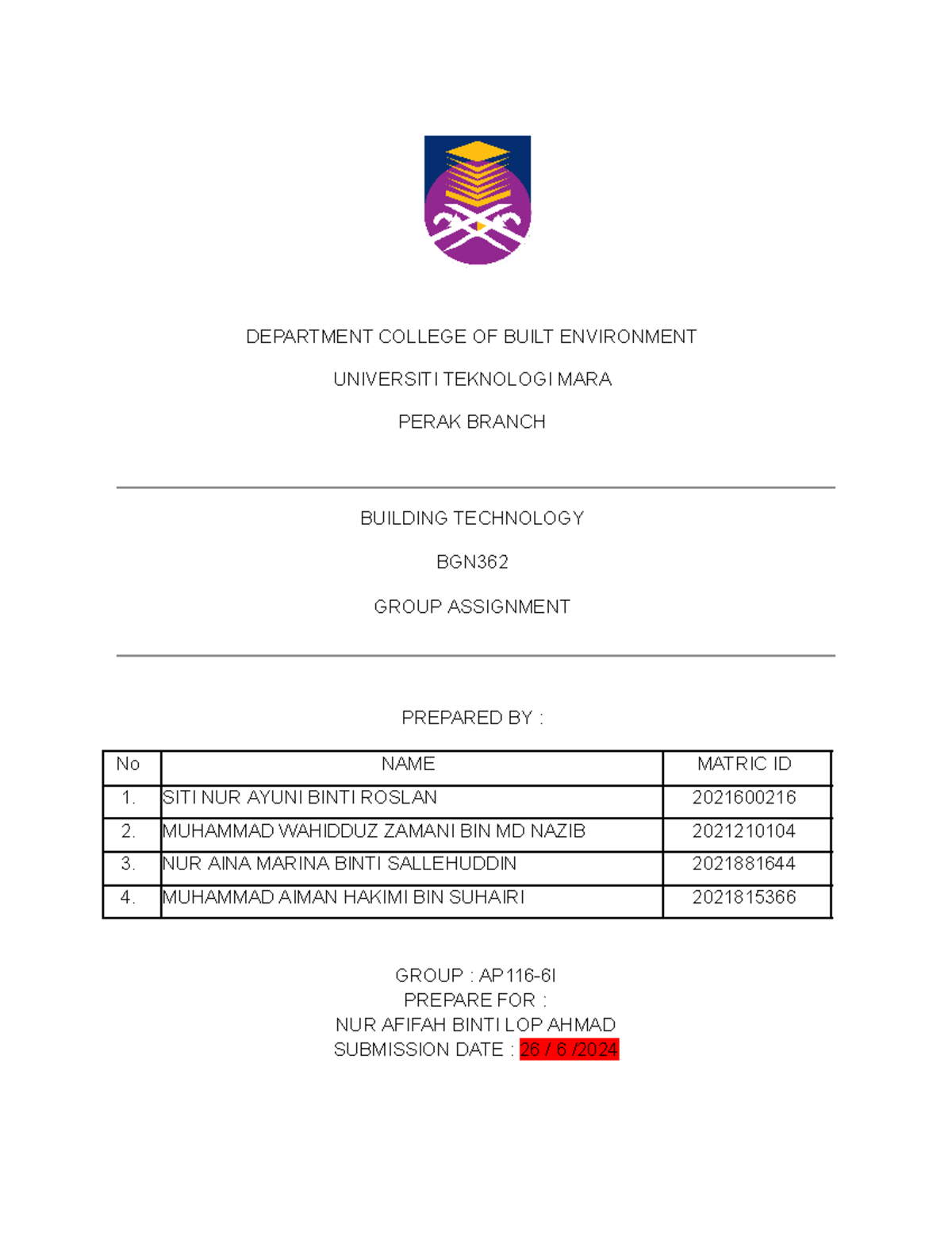 BGN362 - Assignment - DEPARTMENT COLLEGE OF BUILT ENVIRONMENT ...