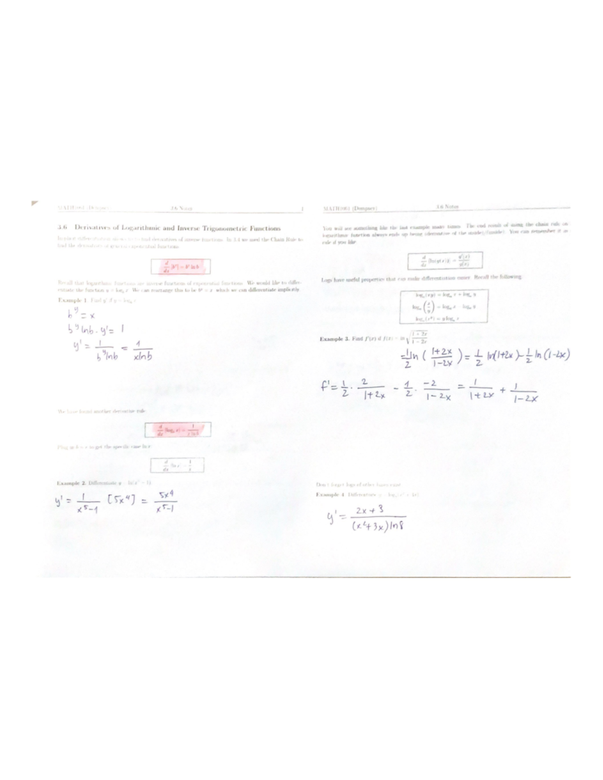 3.6 Derivatives of logarithmic - MATH1061 - Studocu