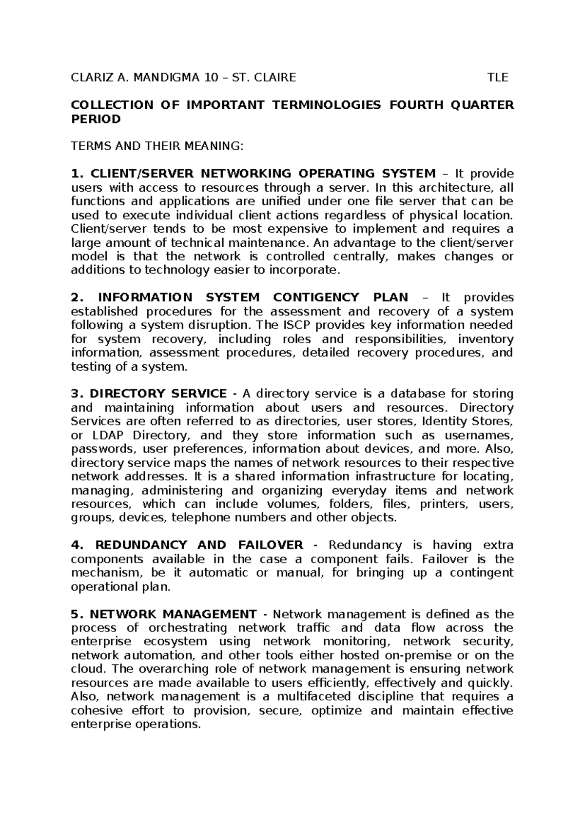 22-terms - will help you - CLARIZ A. MANDIGMA 10 – ST. CLAIRE TLE ...