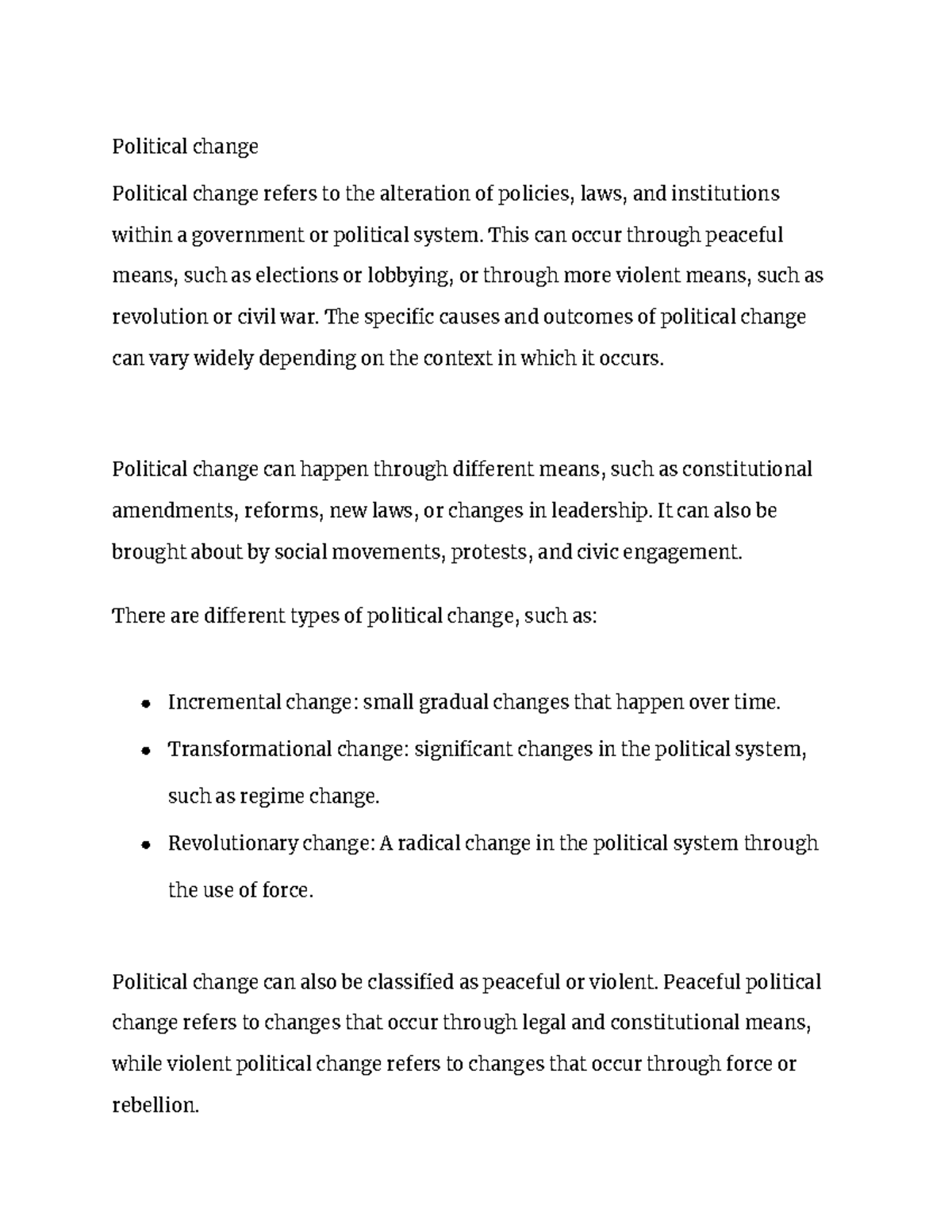 Political sciences(political change) - Political change Political ...