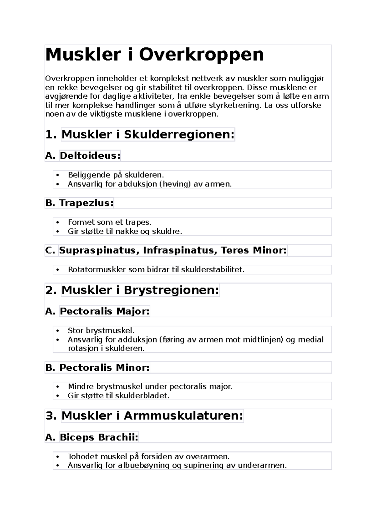 Muskler i Overkroppen - øving eksamen - Muskler i Overkroppen ...