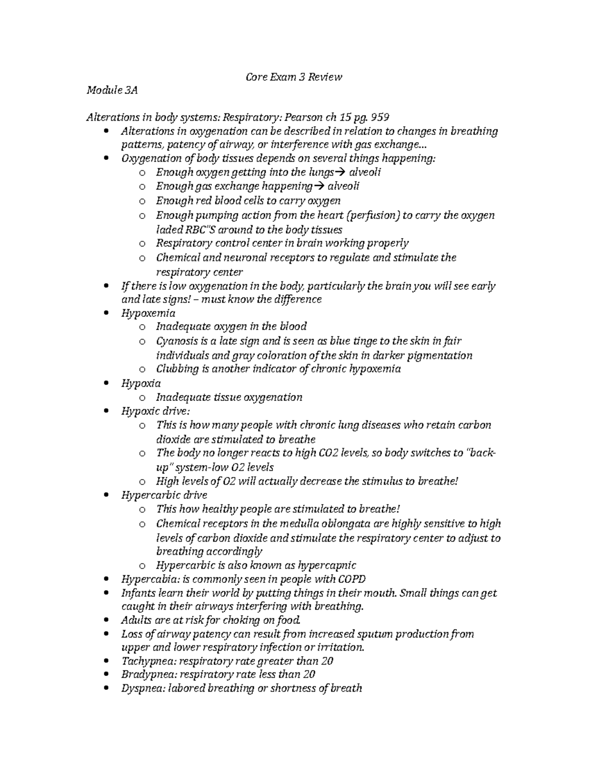Core Exam 3 Review B - Core Exam 3 Review Module 3A Alterations in body ...