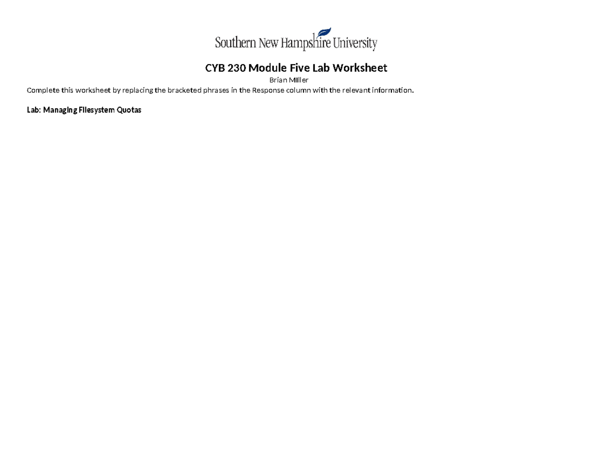 CYB 230 Module Five Lab Work Sheet Brian Miller - CYB 230 Module Five ...