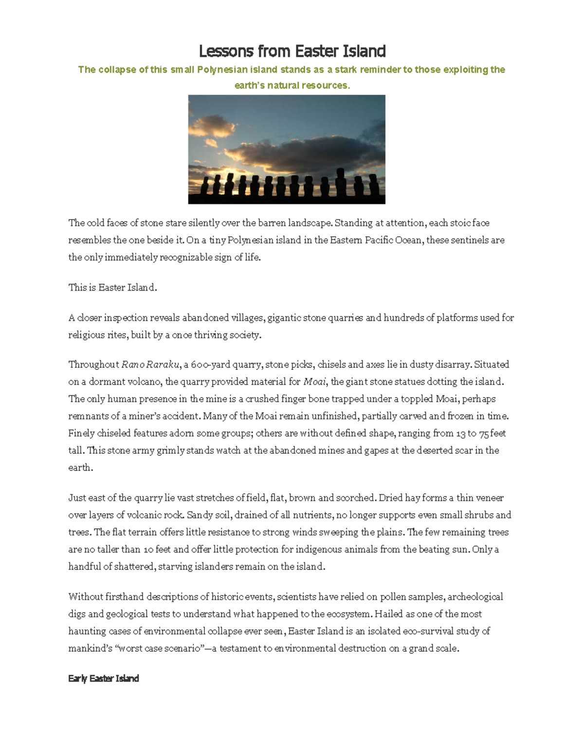Lessons from Easter Island Timeline Assignment - Lessons from Easter ...