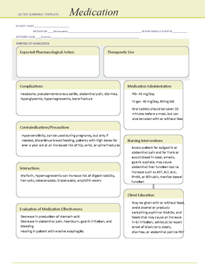 Hydralazine Medication Template - NURS 3210 - Studocu
