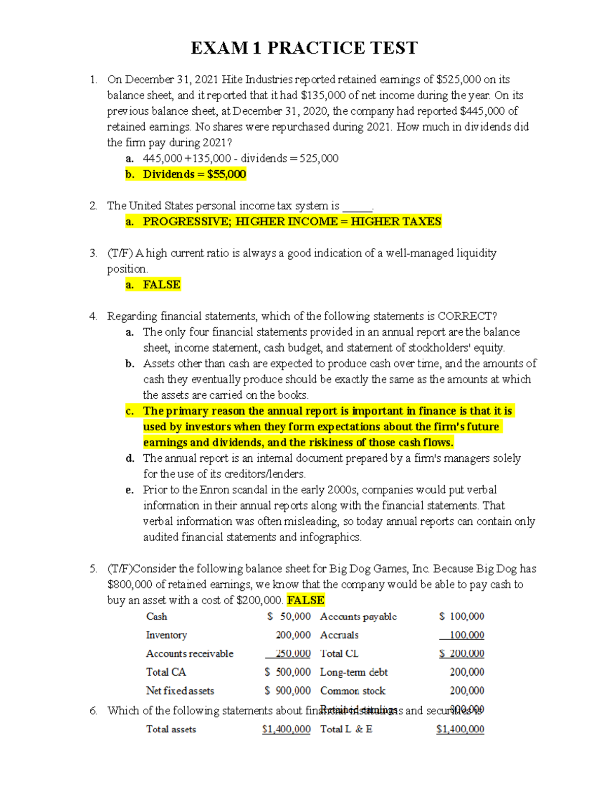 EXAM 1 Cengage Practice TEST - EXAM 1 PRACTICE TEST On December 31 ...