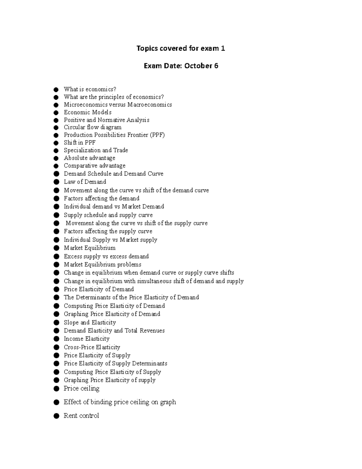 Topics covered for exam 1 - Studocu