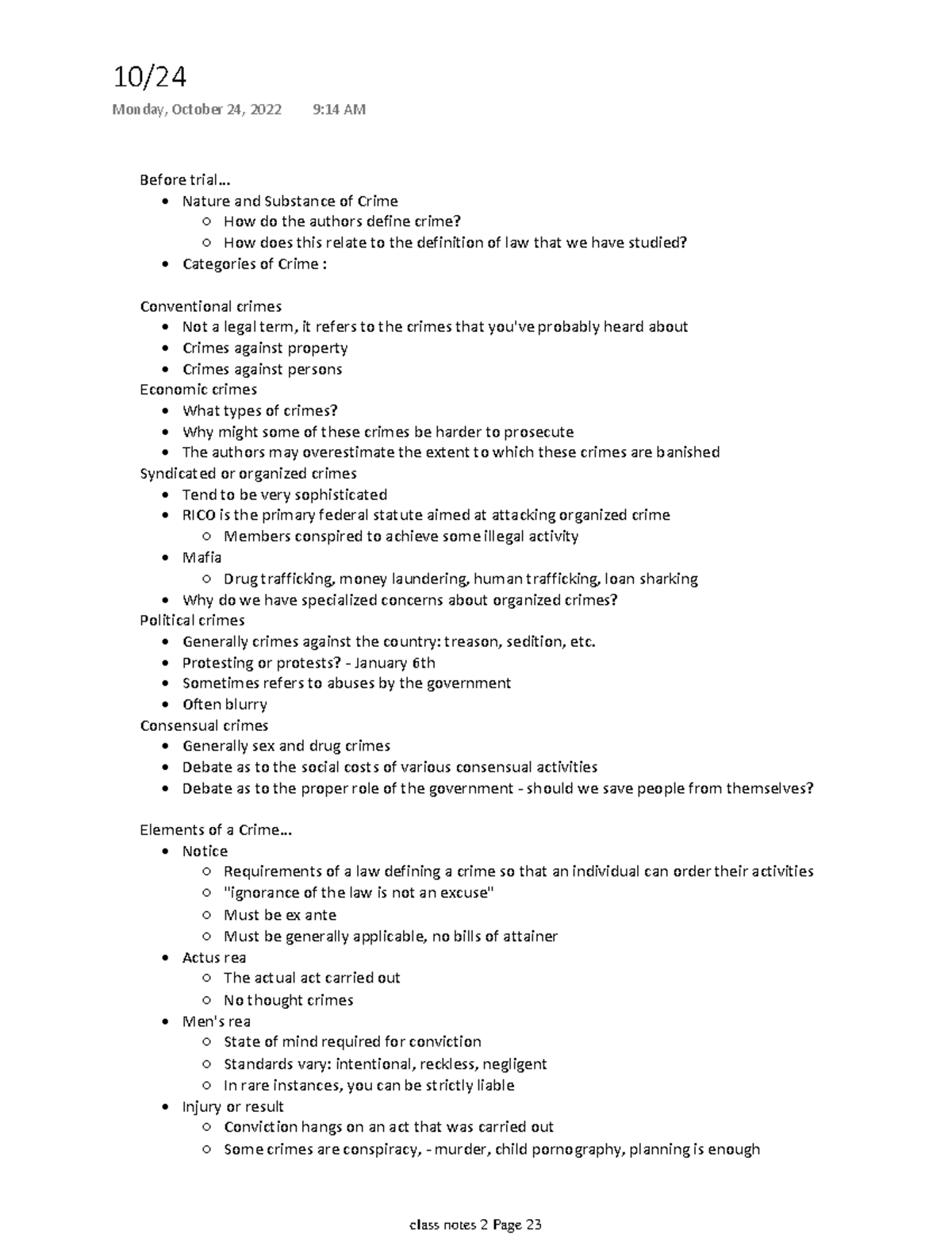 PSC215 split lecture notes 23-24 - Before trial... Nature and Substance ...