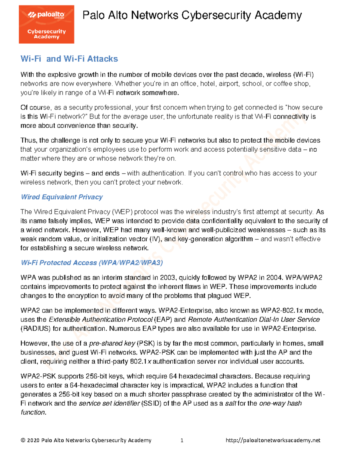 Wi-Fi and Wi-Fi Attacks 5 - Palo Alto Networks Cybersecurity Academy Wi ...