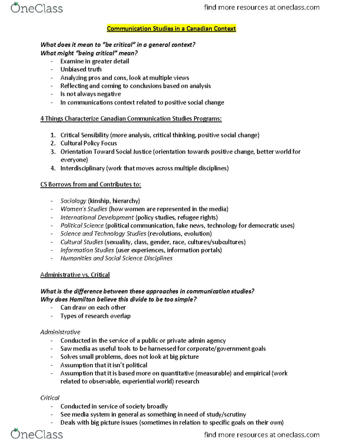 Cs101 study guide - Lecture notes 1-12 - Communication Studies in a ...