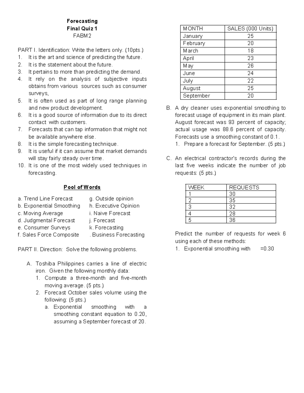 Activity No. 8 - Financial Management - Forecasting Final Quiz 1 FABM ...
