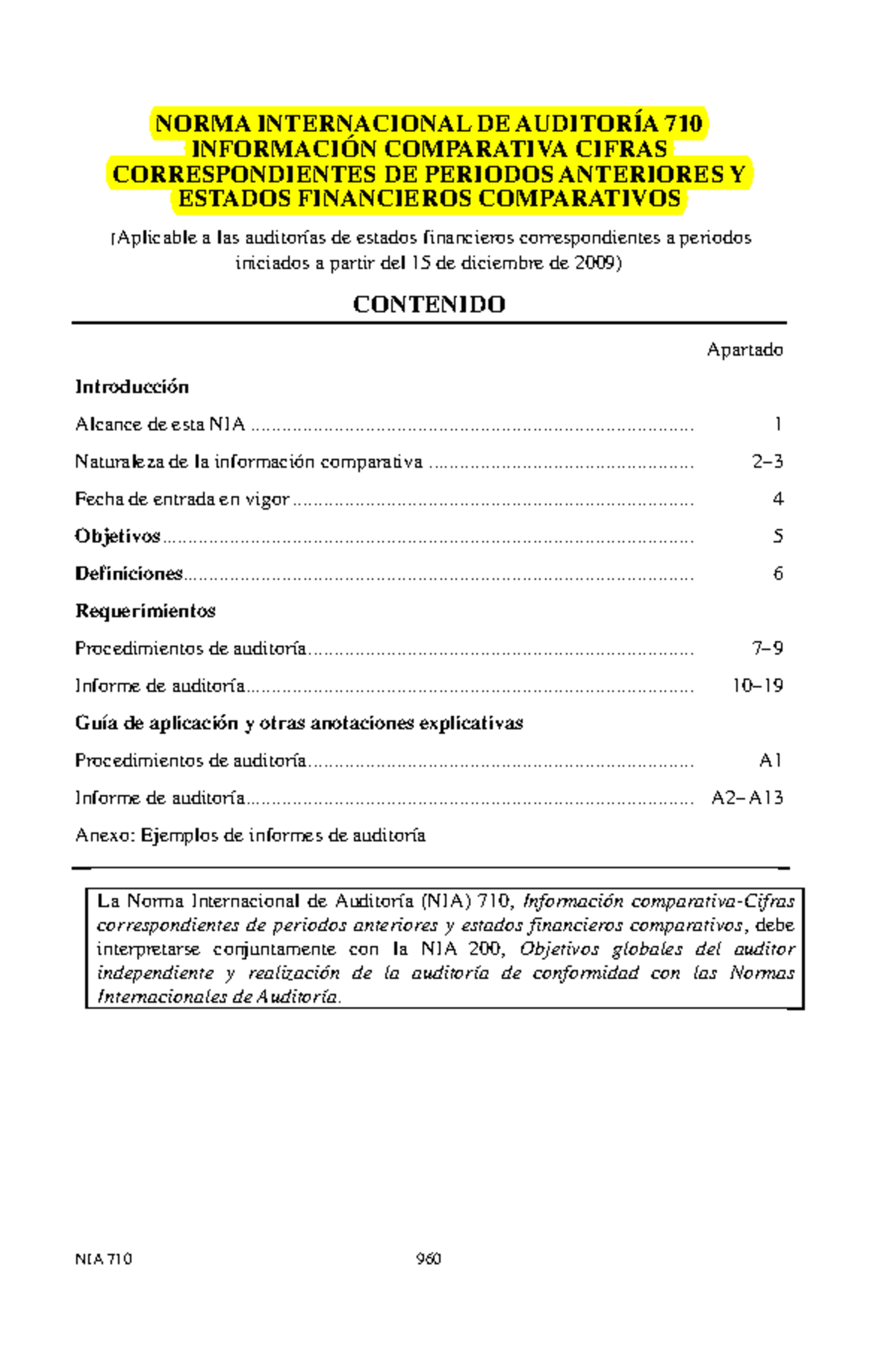 NIA 710 Y 720 subrayada - resumida - NIA 710 960 NORMA INTERNACIONAL DE ...