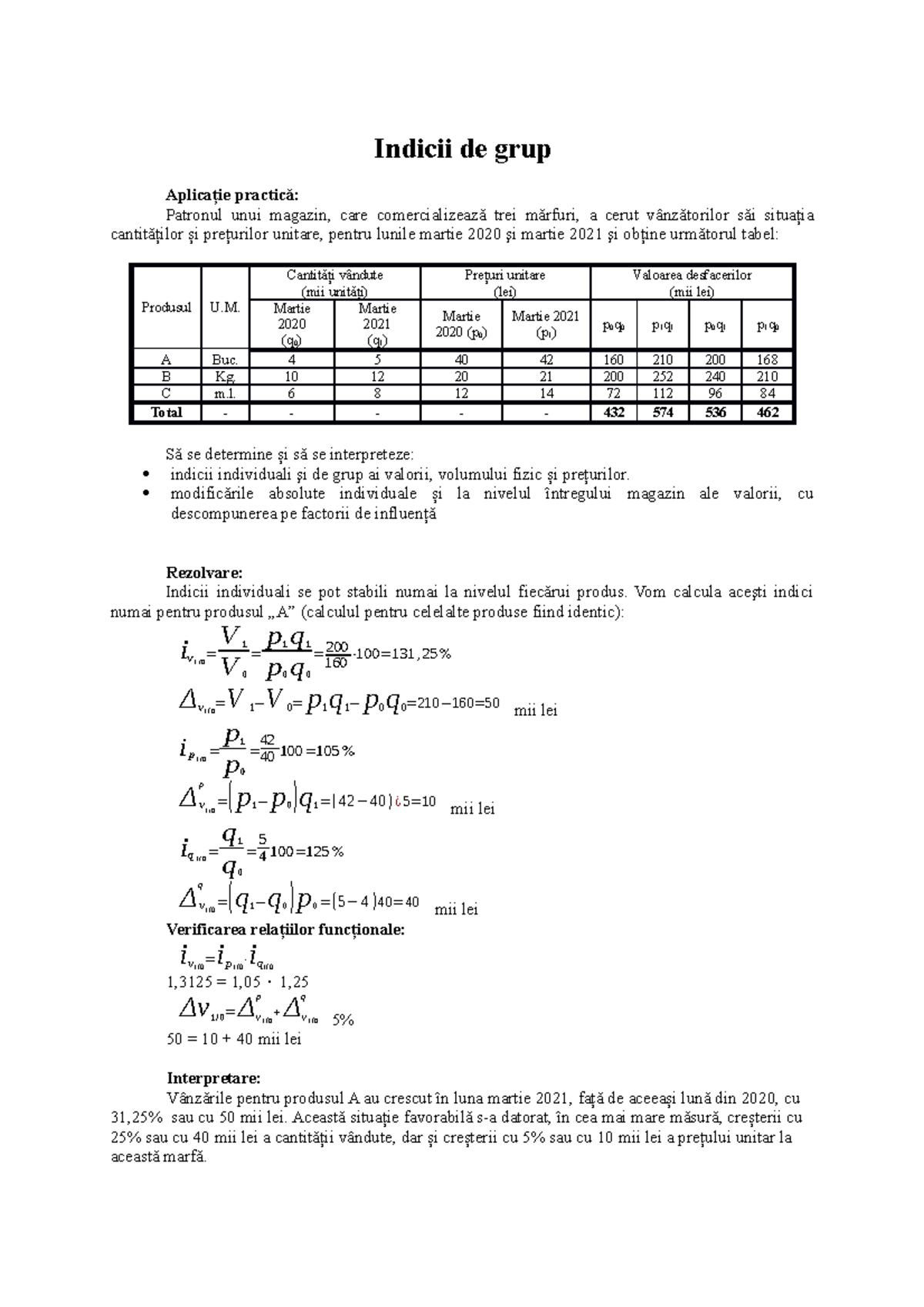 Aplicaţie practică pt indicatori de grup - Indicii de grup Aplicație ...