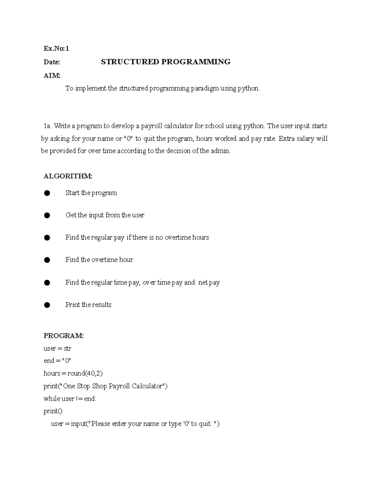 App Lab Manual Ex Date Structured Programming Aim To Implement The Structured Programming