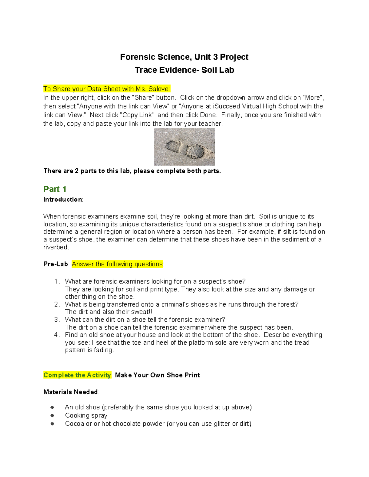 Copy of Unit 3 Project-Trace Evidence- Soil Lab - Forensic Science ...