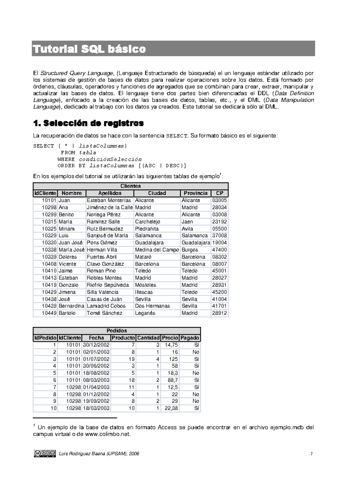 Tutorial SQL basico - material de apoyo - El Structured Query Language, (Lenguaje Estructurado ...
