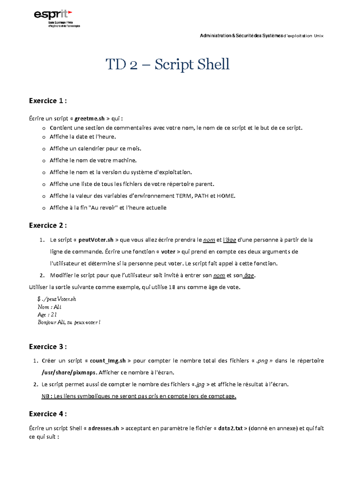 TD2 Script Shell - Administration & Sécurité des Systèmes d ...