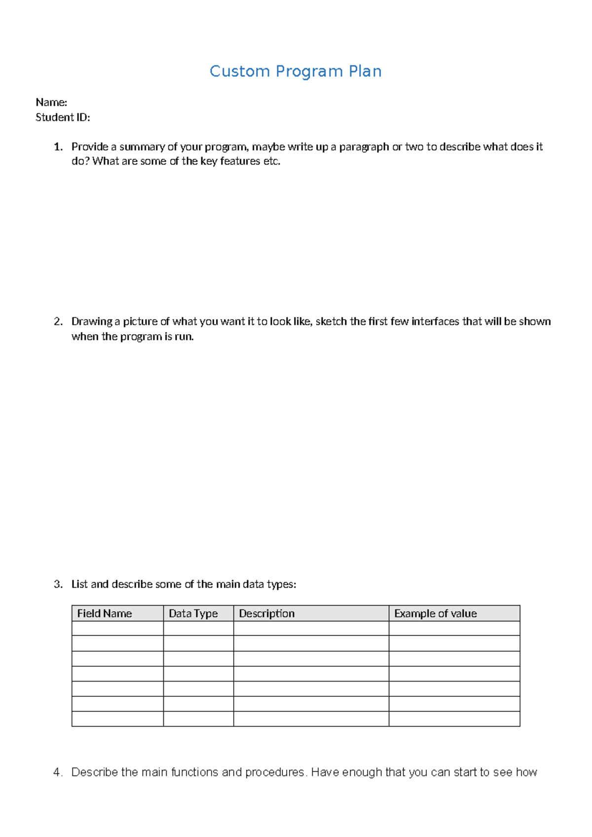 Pass Task 5.2 - Answer Sheet - Custom Program Plan Name: Student ID: 1 ...