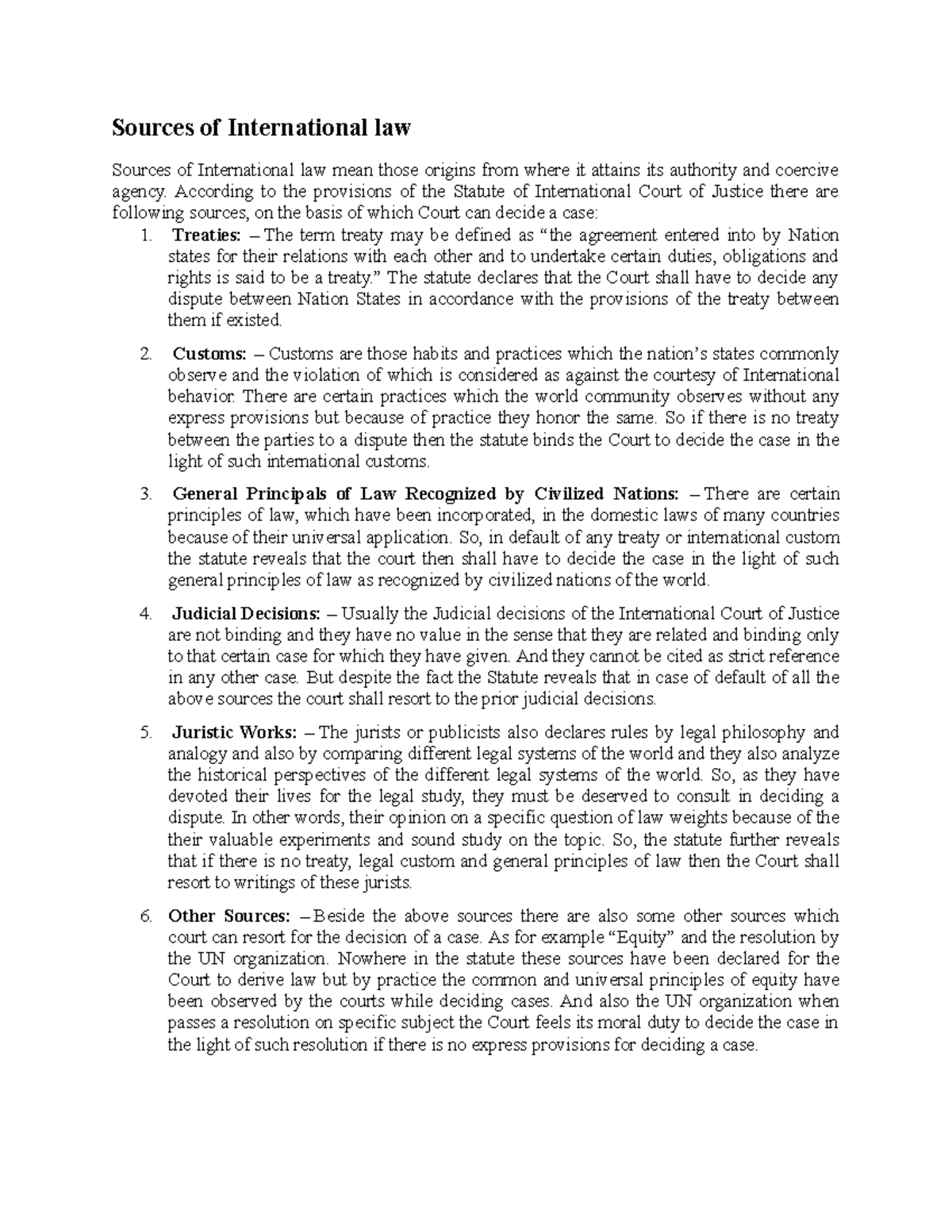 International law LLB First Part Notes - Sources of International law ...