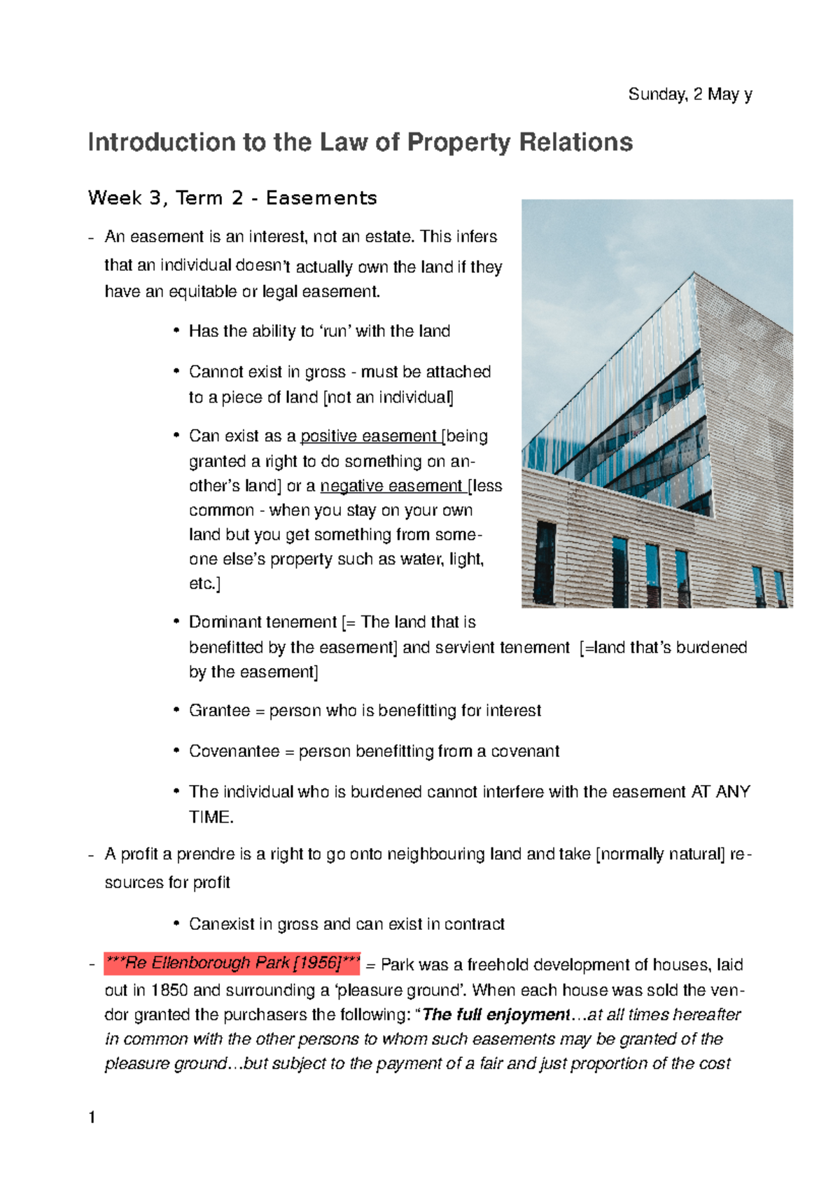 Property Law Term 2 Notes - Wednesday, 28 August y Introduction to the ...
