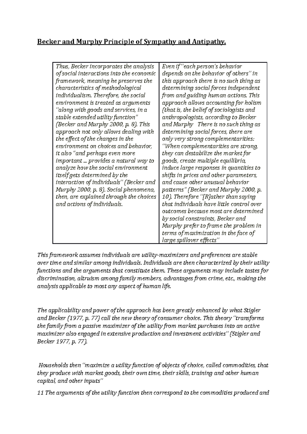 Becker and Murphy Principle of Sympathy and Antipathy - Thus, Becker ...