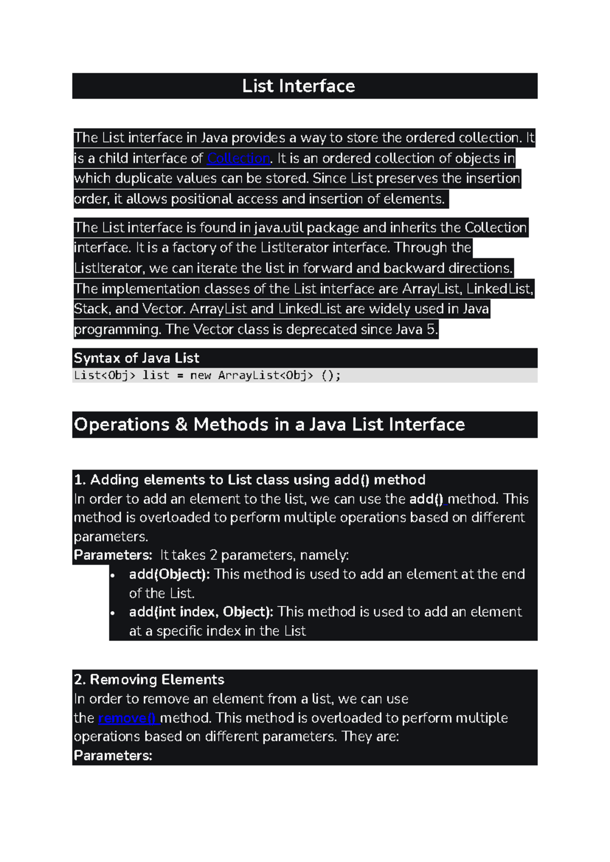 List Interface - Oops I. Java - List Interface The List interface in Java provides a way to ...