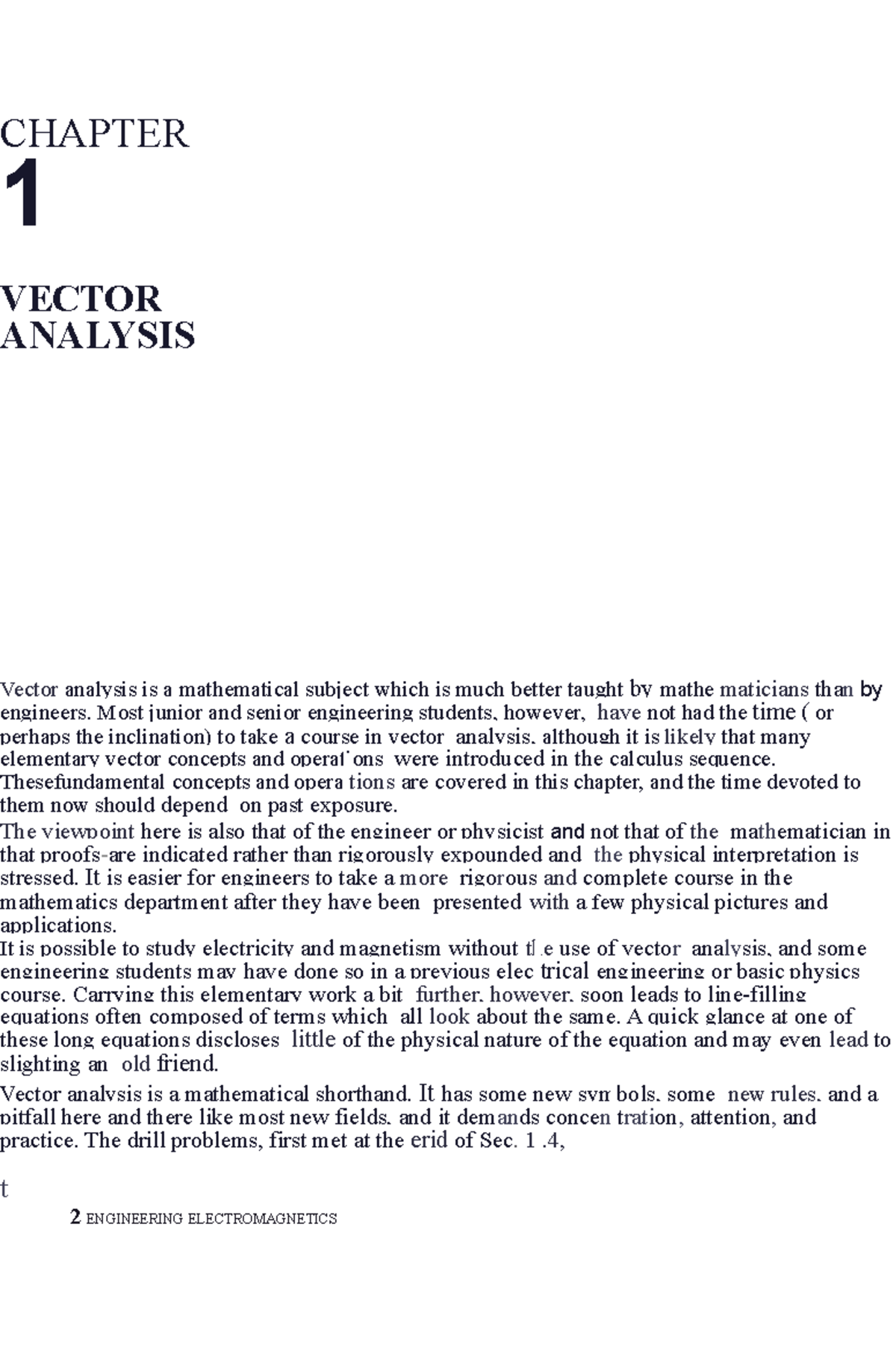 Electromag Chap 1 pp1-7 - CHAPTER 1 VECTOR ANALYSIS Vector analysis is a mathematical subject ...