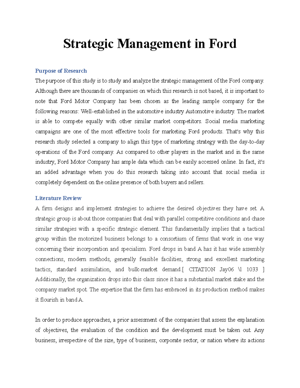 Strategic Management in Ford - Strategic Management in Ford Purpose of ...
