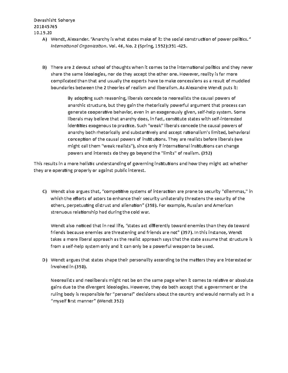 Assign #3 19Oct - jknljn - Devashisht Sohorye 201845765 10. A) Wendt ...