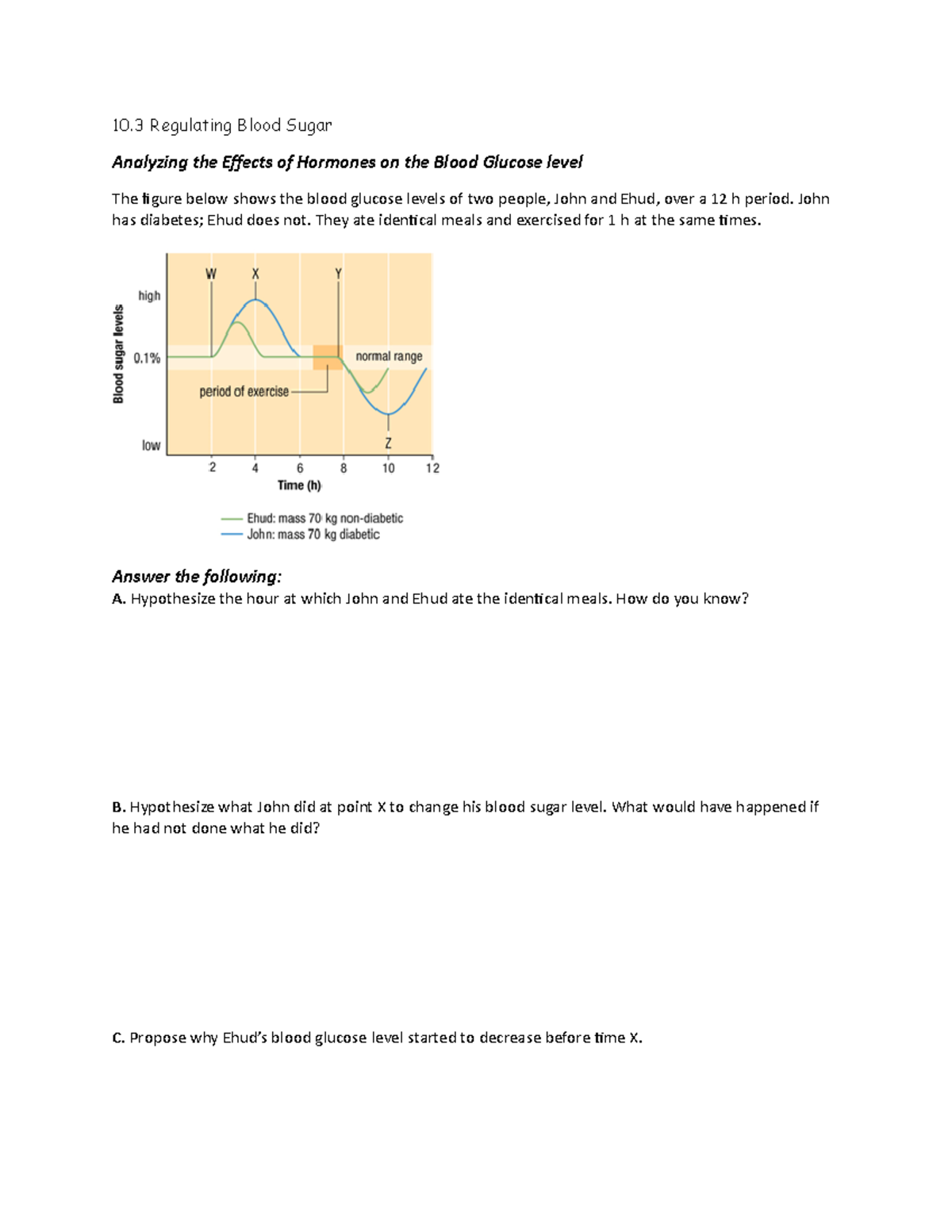 10.3 Blood Sugar - biology - 10 Regulating Blood Sugar Analyzing the ...