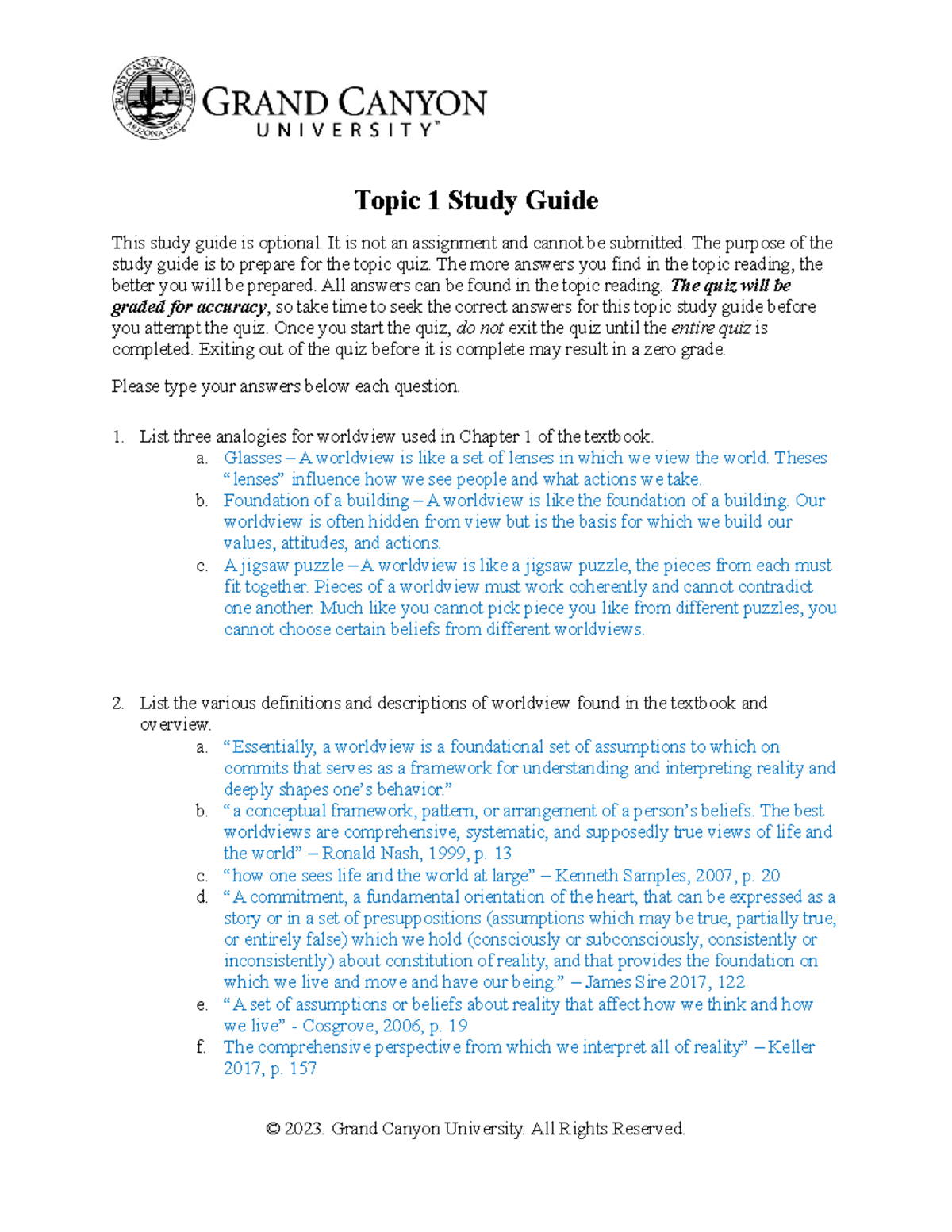 CWV 101 301 RS T1Study Guide Online - Topic 1 Study Guide This study guide is optional. It is ...