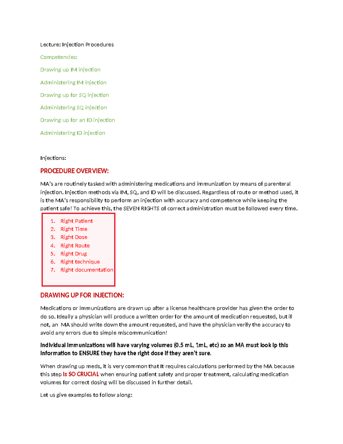 Week 7 Administering Injections - Lecture: Injection Procedures ...