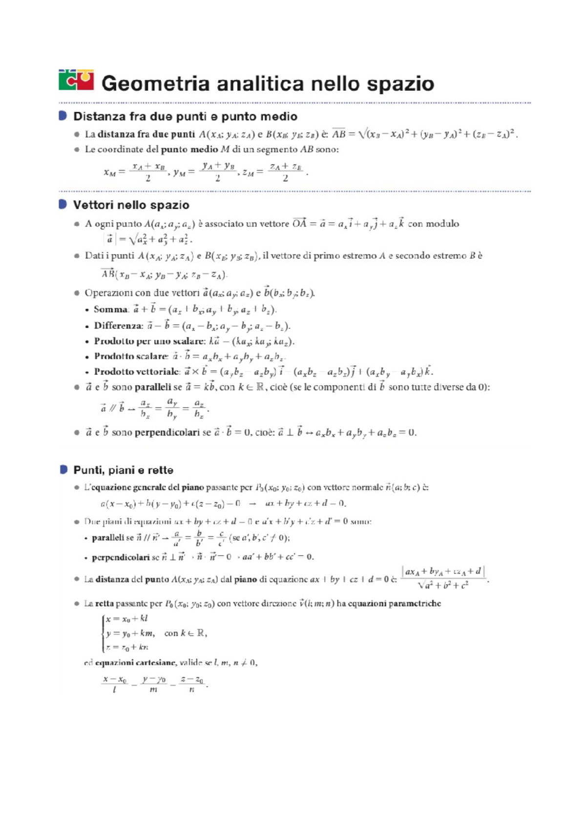 Geometria analitica spazio - JU Geometria analitica nello spazio Distanza fra due punti e punto ...