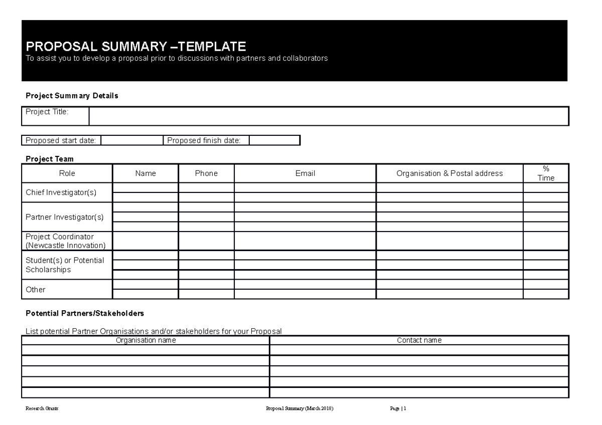 Proposal-Summary-Template - PROPOSAL SUMMARY –TEMPLATE To assist you to ...