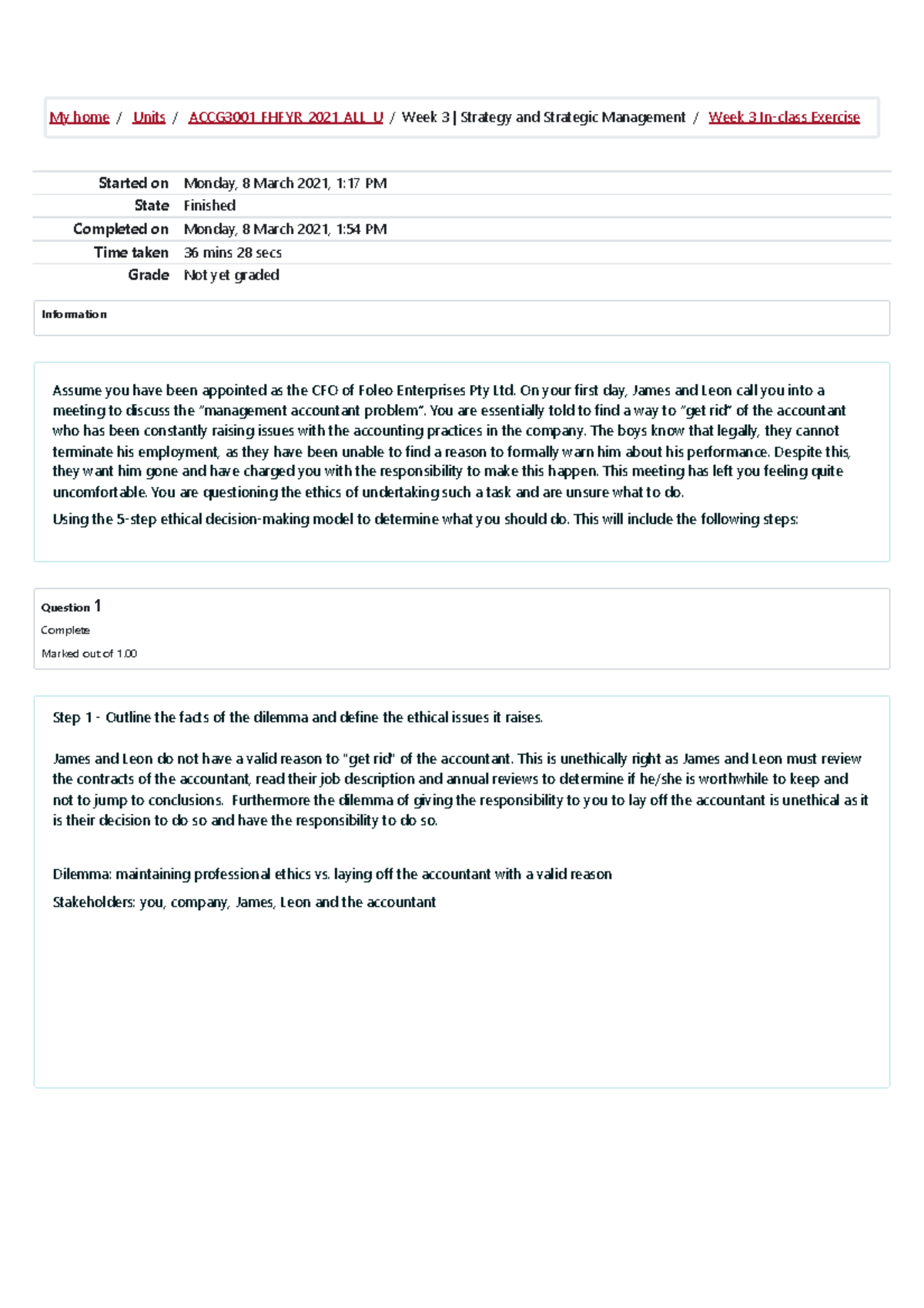 Week 3 In-class Exercise Attempt review - My home/ Units/ ACCG3001 ...