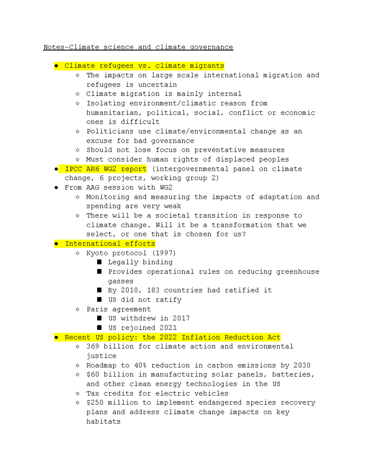 Global Environmental Issues Notes 7 - Notes-Climate science and climate ...